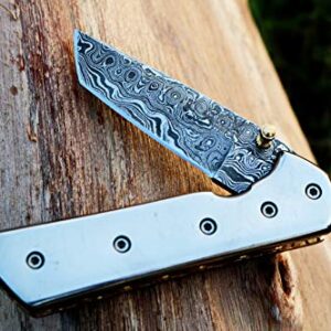 BLACK MAMBA KNIVES Damascus Pocket Knife with Clip, Folding Knife, Damascus Steel Folding Pocket Knife Folding Hunting Knife