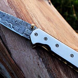 BLACK MAMBA KNIVES Damascus Pocket Knife with Clip, Folding Knife, Damascus Steel Folding Pocket Knife Folding Hunting Knife