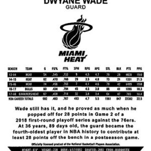 2018-19 NBA Hoops Basketball #207 Dwyane Wade Miami Heat Official Trading Card made by Panini