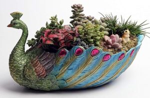 succulents planter plants pot handmade 9.4 inch peacock pot resin base large flowers pot/succulent cactus pots/container/with hole for home garden office desktop decoration idea