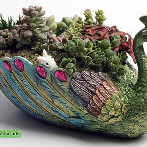 Succulents Planter Plants Pot Handmade 9.4 Inch Peacock Pot Resin Base Large Flowers Pot/Succulent Cactus pots/Container/with Hole for Home Garden Office Desktop Decoration Idea