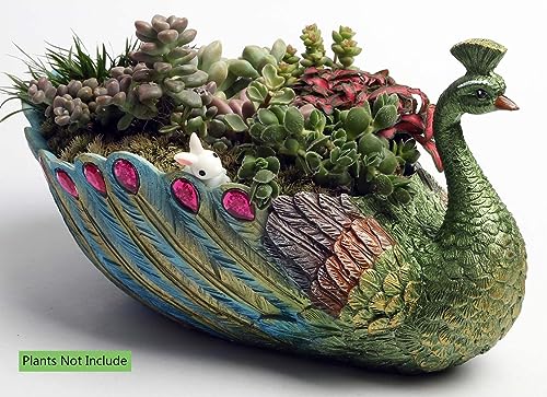 Succulents Planter Plants Pot Handmade 9.4 Inch Peacock Pot Resin Base Large Flowers Pot/Succulent Cactus pots/Container/with Hole for Home Garden Office Desktop Decoration Idea