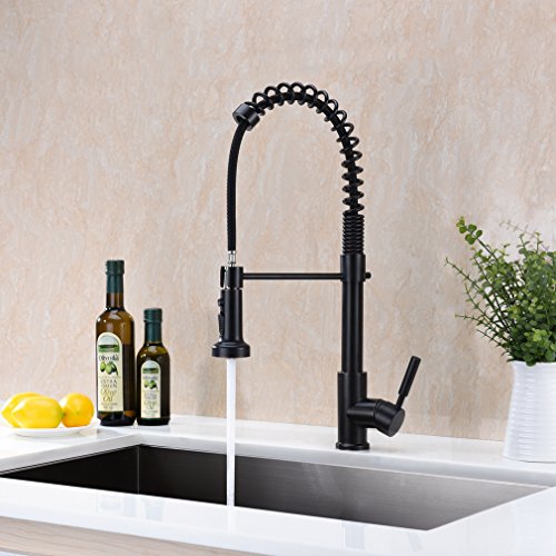 GICASA Kitchen Faucet, Oil Rubbed Bronze Faucet, Industrial Farmhouse Spring Kitchen Faucet Pull Down Kitchen Sink Faucet with Pull Out Sprayer