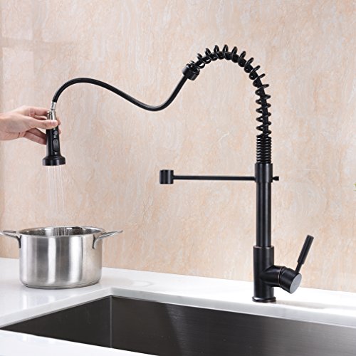 GICASA Kitchen Faucet, Oil Rubbed Bronze Faucet, Industrial Farmhouse Spring Kitchen Faucet Pull Down Kitchen Sink Faucet with Pull Out Sprayer