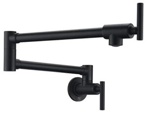 braccia series 24" wall mounted pot filler in matte black | 24” reach spout solid brass two handle dual shut-off valve double joint swing arm wall mount kitchen folding faucet | kf-az258bkm