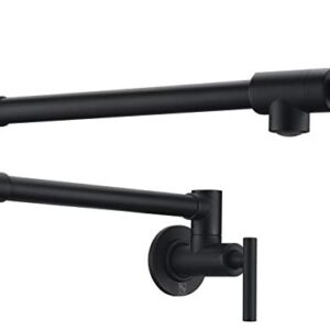 Braccia Series 24" Wall Mounted Pot Filler in Matte Black | 24” Reach Spout Solid Brass Two Handle Dual Shut-Off Valve Double Joint Swing Arm Wall Mount Kitchen Folding Faucet | KF-AZ258BKM