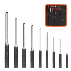 9 pieces roll pin punch set, horusdy removing repair tool with holder for automotive, watch repair,jewelry and craft