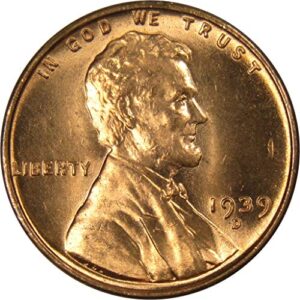 1939 d lincoln wheat cent bu uncirculated mint state bronze penny 1c coin