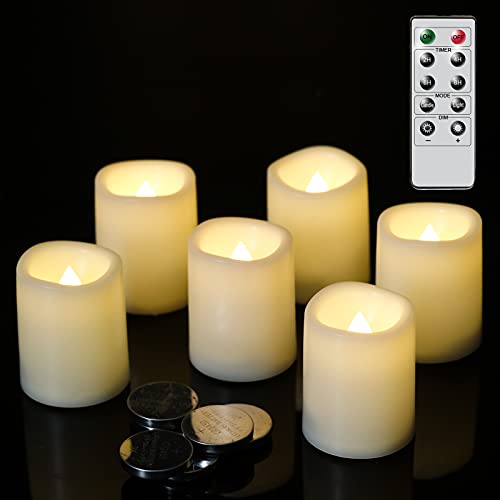 DRomance Flameless Flickering LED Votive Candles with Remote, Battery Operated TeaLights Battery Included,Warm White Light 1.5 x 2 inch Set of 6 for Christmas Decoration