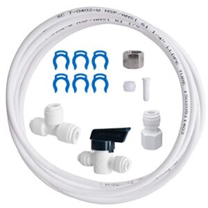 aquasure ice maker water line kit with shut-off valve, 25’ food grade 1/4" tubing, quick connect fittings, secure locking clips, leak free design, us customer support, 1 year warranty