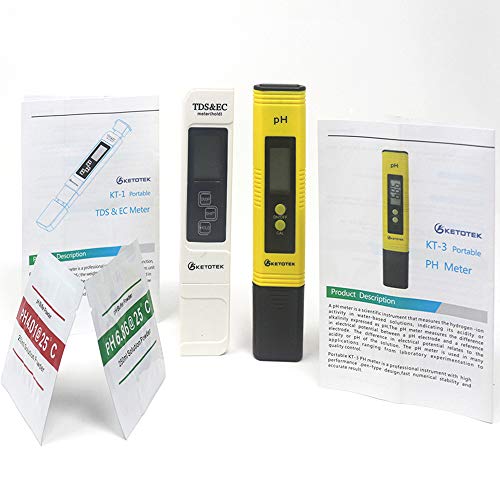 KETOTEK Digital Water TDS Meter PH Meter, PPM Tester has TDS-EC-Temp (3-in-1) and ±2% Accuracy, PH Tester with 0-14.00PH and 0.01 Accuracy, TDS PH Meters for Aquariums Water, Hydroponics, RO System