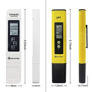 KETOTEK Digital Water TDS Meter PH Meter, PPM Tester has TDS-EC-Temp (3-in-1) and ±2% Accuracy, PH Tester with 0-14.00PH and 0.01 Accuracy, TDS PH Meters for Aquariums Water, Hydroponics, RO System