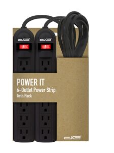 digital energy 2-pack 6 outlet power strip 450j surge protector with 3 foot extension cord (black)