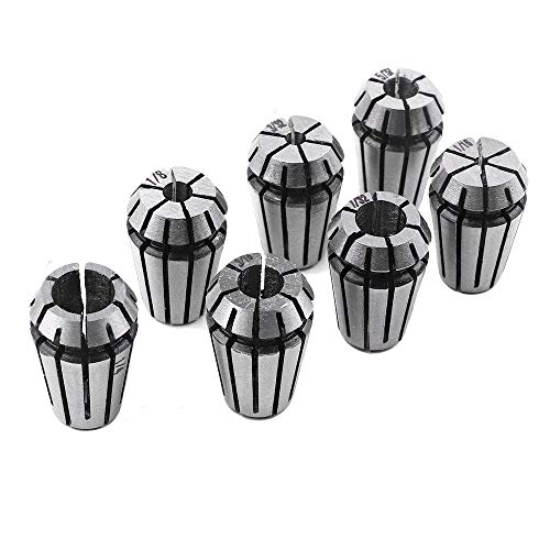 Paddsun 7 Pcs/Set 1/4 1/8 1/16 3/16 3/32 5/32 7/32 inch ER11 Spring Collet for CNC Engraving Machine & Milling Lathe Tools