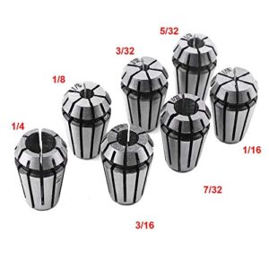 Paddsun 7 Pcs/Set 1/4 1/8 1/16 3/16 3/32 5/32 7/32 inch ER11 Spring Collet for CNC Engraving Machine & Milling Lathe Tools