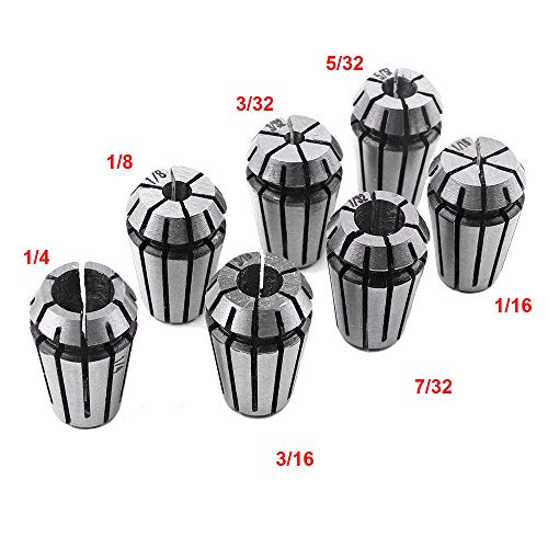 Paddsun 7 Pcs/Set 1/4 1/8 1/16 3/16 3/32 5/32 7/32 inch ER11 Spring Collet for CNC Engraving Machine & Milling Lathe Tools