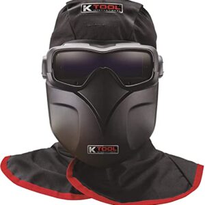 K Tool International 70046 Auto Darkening Welding Goggle Kit for Garages, Repair Shops, and DIY, Lightweight, 5-13 Adjustable Shades, Fire Retardant Hood, Bump Cap, Shield and Carrying Bag, Black/Red