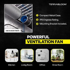 TerraBloom ECMF-200, Quiet 8" Inline Duct Fan with 0-100% Variable Speed Controller, Air Tight Metal Casing, Energy Efficient EC Motor. HVAC, Growing and Exhaust Applications Blower for Large Spaces