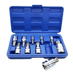 xzn triple square spline bit socket set 12 point tamper proof 1/2 1/4 and 3/8 inch drive,4mm-18mm,s2 steel,10 pieces