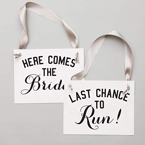 Set of 2 Wedding Signs for Ring Bearers & Flower Girls | Here Comes The Bride and Last Chance To Run Funny Ceremony Banners (Here Comes The Bride + Last Chance To Run)