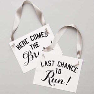 Set of 2 Wedding Signs for Ring Bearers & Flower Girls | Here Comes The Bride and Last Chance To Run Funny Ceremony Banners (Here Comes The Bride + Last Chance To Run)