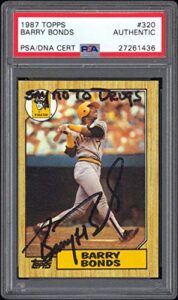 1987 topps #320 barry bonds rc psa/dna autographed "say no to drugs" inscription - baseball slabbed autographed cards