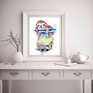 Colorful Sloth Art Print, Sloth Art, Sloth Watercolor, Watercolor Sloth, Sloth Love, Sloth Gift