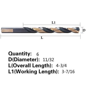 OXTUL 11/32 inch, 6 Pcs Drill Bits, High Speel Steel, 3 Flat Shank