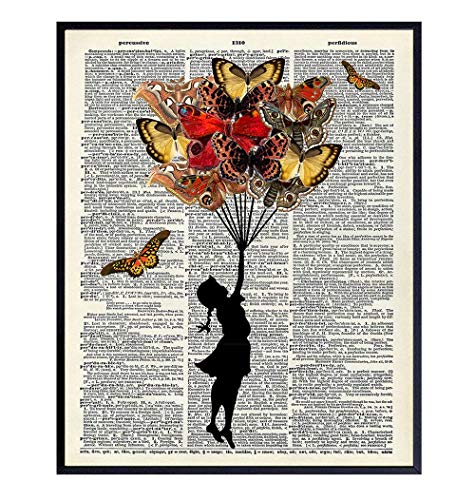 Banksy Wall Art - Butterfly Wall Decor for Women - Banksy Poster - Little Girls Bedroom Decor - Butterfly Wall Art - Dictionary Art