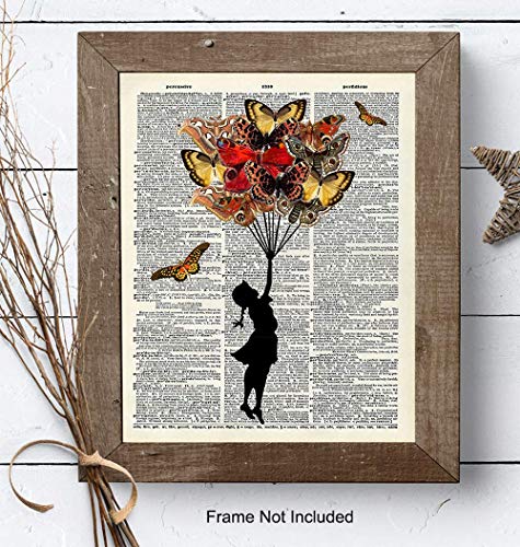 Banksy Wall Art - Butterfly Wall Decor for Women - Banksy Poster - Little Girls Bedroom Decor - Butterfly Wall Art - Dictionary Art