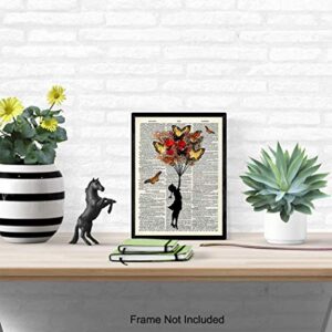 Banksy Wall Art - Butterfly Wall Decor for Women - Banksy Poster - Little Girls Bedroom Decor - Butterfly Wall Art - Dictionary Art