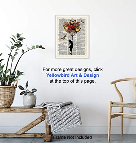 Banksy Wall Art - Butterfly Wall Decor for Women - Banksy Poster - Little Girls Bedroom Decor - Butterfly Wall Art - Dictionary Art