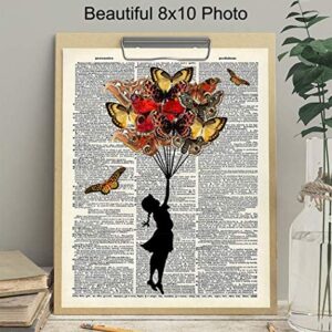 Banksy Wall Art - Butterfly Wall Decor for Women - Banksy Poster - Little Girls Bedroom Decor - Butterfly Wall Art - Dictionary Art