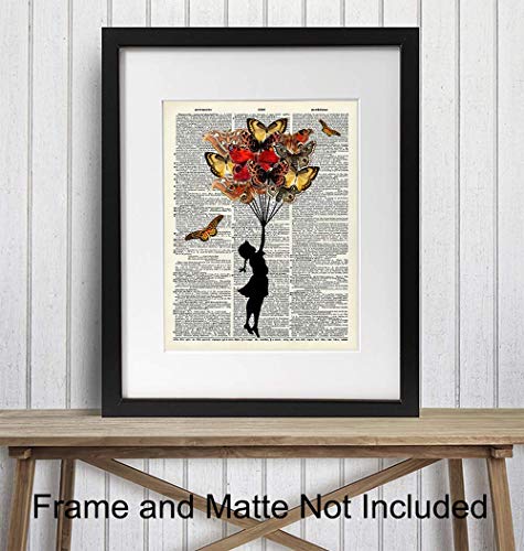 Banksy Wall Art - Butterfly Wall Decor for Women - Banksy Poster - Little Girls Bedroom Decor - Butterfly Wall Art - Dictionary Art