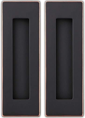 Sehrgut Flush Pull Handle (2 Pack) 6" Rectangular Plated Oil Rubbed Bronze, Free of Sharp Edge, for Sliding Pocket Barn Door or Cabinet