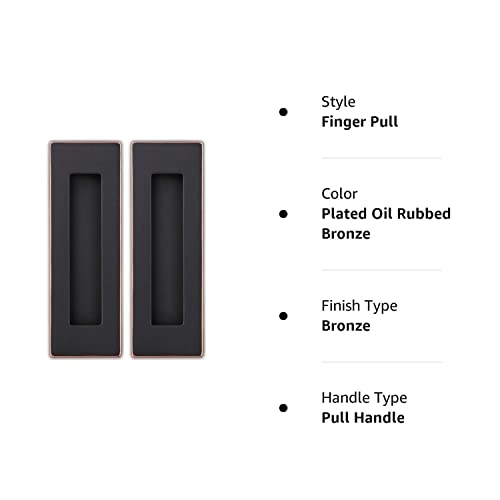 Sehrgut Flush Pull Handle (2 Pack) 6" Rectangular Plated Oil Rubbed Bronze, Free of Sharp Edge, for Sliding Pocket Barn Door or Cabinet