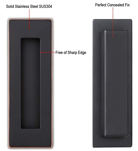 Sehrgut Flush Pull Handle (2 Pack) 6" Rectangular Plated Oil Rubbed Bronze, Free of Sharp Edge, for Sliding Pocket Barn Door or Cabinet