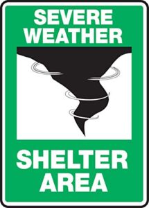 accuform "severe weather - shelter area" safety sign, plastic, 10 x 7 inches (mfex541vp)