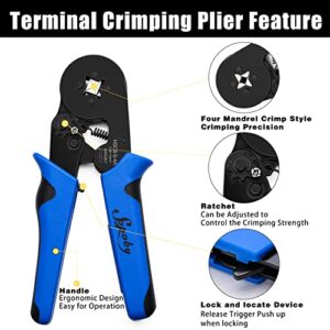 Sopoby Ferrule Crimping Tool Kit AWG 28-8 Self-adjustable Ferrel Crimper Kit with 1200PCS Electrical Wire Terminals Crimp Connectors