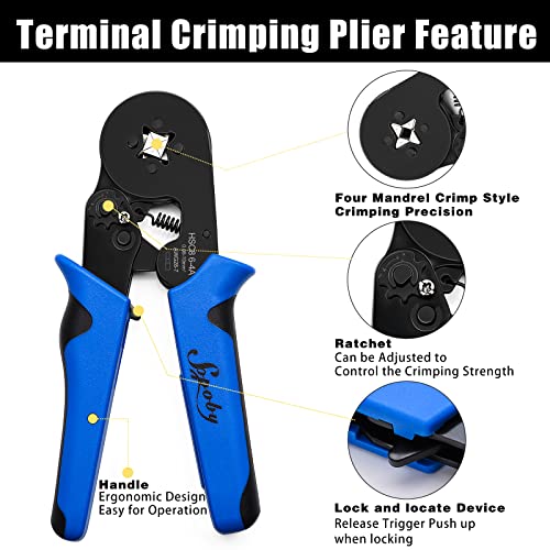 Sopoby Ferrule Crimping Tool Kit AWG 28-8 Self-adjustable Ferrel Crimper Kit with 1200PCS Electrical Wire Terminals Crimp Connectors