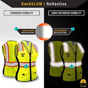 KwikSafety FIRST LADY Safety Vest for Women [SNUG-FIT] 9 Pockets, Class 2 Custom High Visibility Reflective ANSI OSHA Fitted Construction Work PPE/Yellow Medium