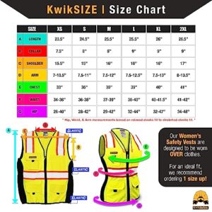 KwikSafety FIRST LADY Safety Vest for Women [SNUG-FIT] 9 Pockets, Class 2 Custom High Visibility Reflective ANSI OSHA Fitted Construction Work PPE/Yellow Medium