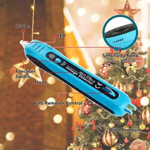 allsun Christmas Light String Tester Non Contact Voltage Finder Meter Light Bulb&Fuse Checker Gun 12-600 V AC Mini Light Repairing Tool, Blue