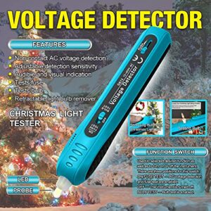 allsun Christmas Light String Tester Non Contact Voltage Finder Meter Light Bulb&Fuse Checker Gun 12-600 V AC Mini Light Repairing Tool, Blue