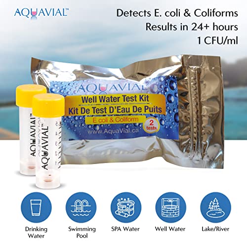 AquaVial Well Water Testing Kit 2 Pack | E Coli and Coliform Water Test Kit | Water Testing Kits for Drinking Water Pool Pond Lake Well | Water Bacteria Test Kit | Home Water Testing Kit Easy to Use