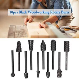 Bestgle 10Pcs 1/8''(3mm) Shank Rotary Burr Rasp Set Carbon Steel Wood Carving File Rasp Drill Bits Fit for Rotary Tools for DIY Woodworking Wood Plastic Carving Polishing Grinding Engraving