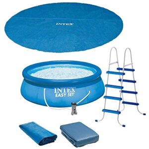 intex 15ft x 48in easy set above ground inflatable pool w/pump and solar cover