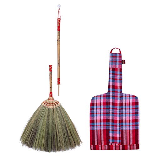 Outdoor Broom for Floor Cleaning – Handmade Natural Grass Broom – Authentic Asian Broom with Bamboo Stick – 2-Piece Adjustable Length Handle – Ideal for Indoor, Outdoor, Décor