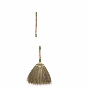 Outdoor Broom for Floor Cleaning – Handmade Natural Grass Broom – Authentic Asian Broom with Bamboo Stick – 2-Piece Adjustable Length Handle – Ideal for Indoor, Outdoor, Décor