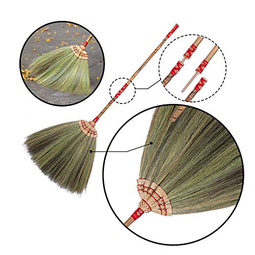 Outdoor Broom for Floor Cleaning – Handmade Natural Grass Broom – Authentic Asian Broom with Bamboo Stick – 2-Piece Adjustable Length Handle – Ideal for Indoor, Outdoor, Décor